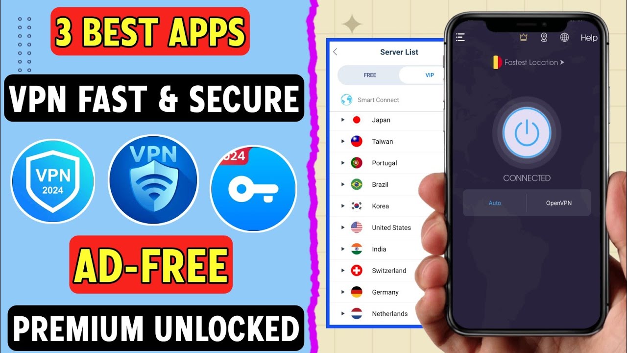 3 Best Free VPN Fast Secure Apps For Android 2024 - YouTube