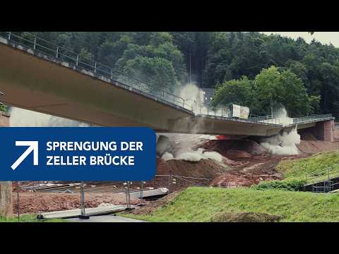 Die Zeller Brücke bei Bad König (B 45 ) wird gesprengt