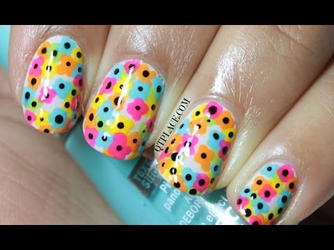 Colorful flower nail art - YouTube