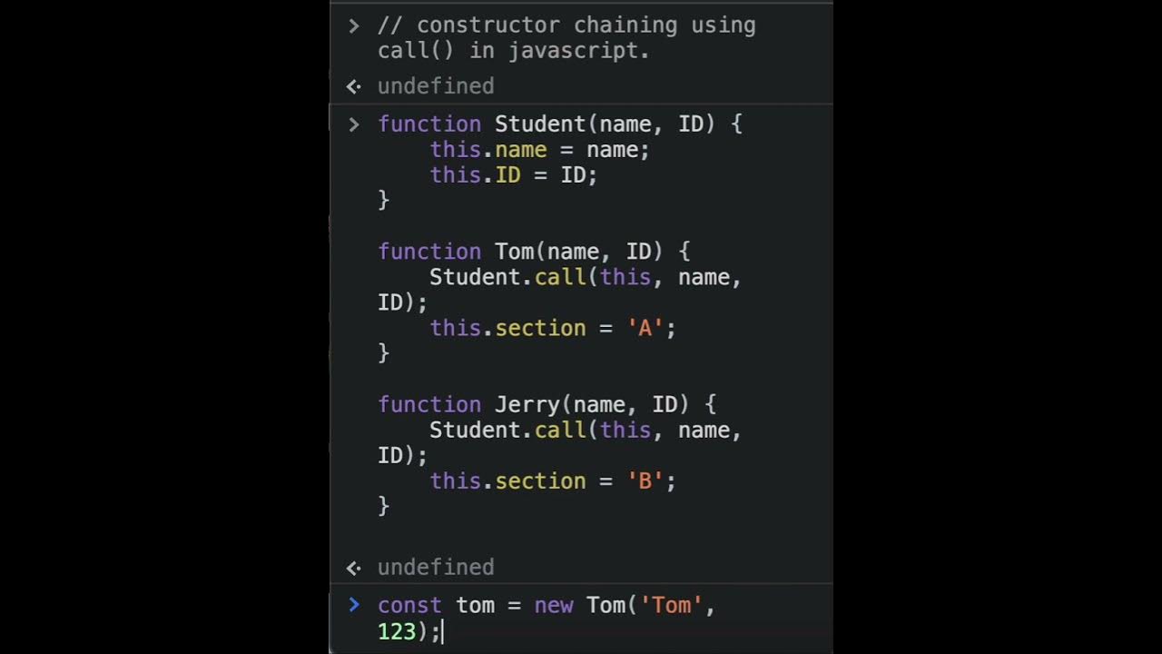 Constructor Chaining Using Call In Javascript Part 4 Shorts Javascript Angular Reactjs