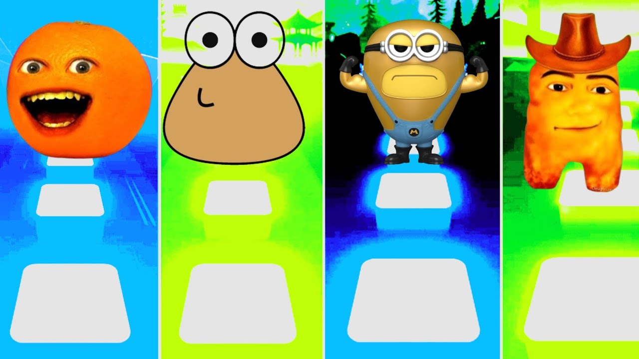 annoying Orange🆚 Pou 🆚mega minions 🆚Gegagedigedagedago🎶 Tiles Hop Edm ...