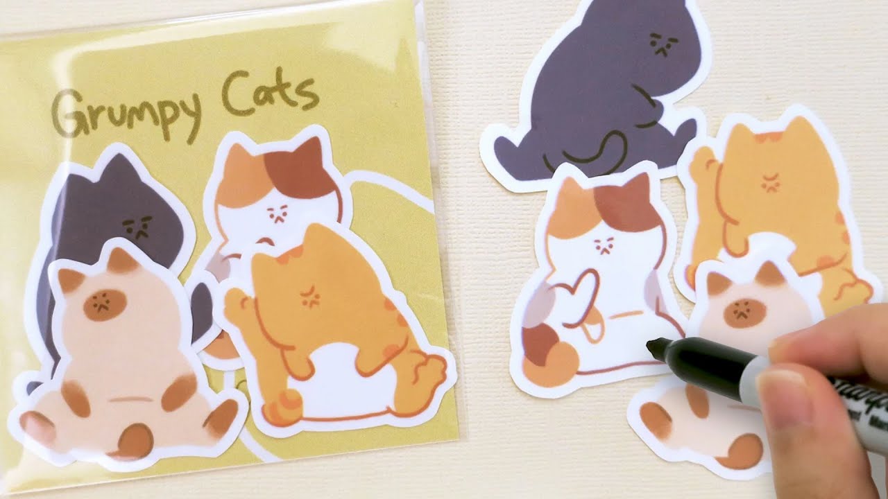 How to Draw Grumpy Cats | Sticky Cow Silly and Cute Cartoons - YouTube