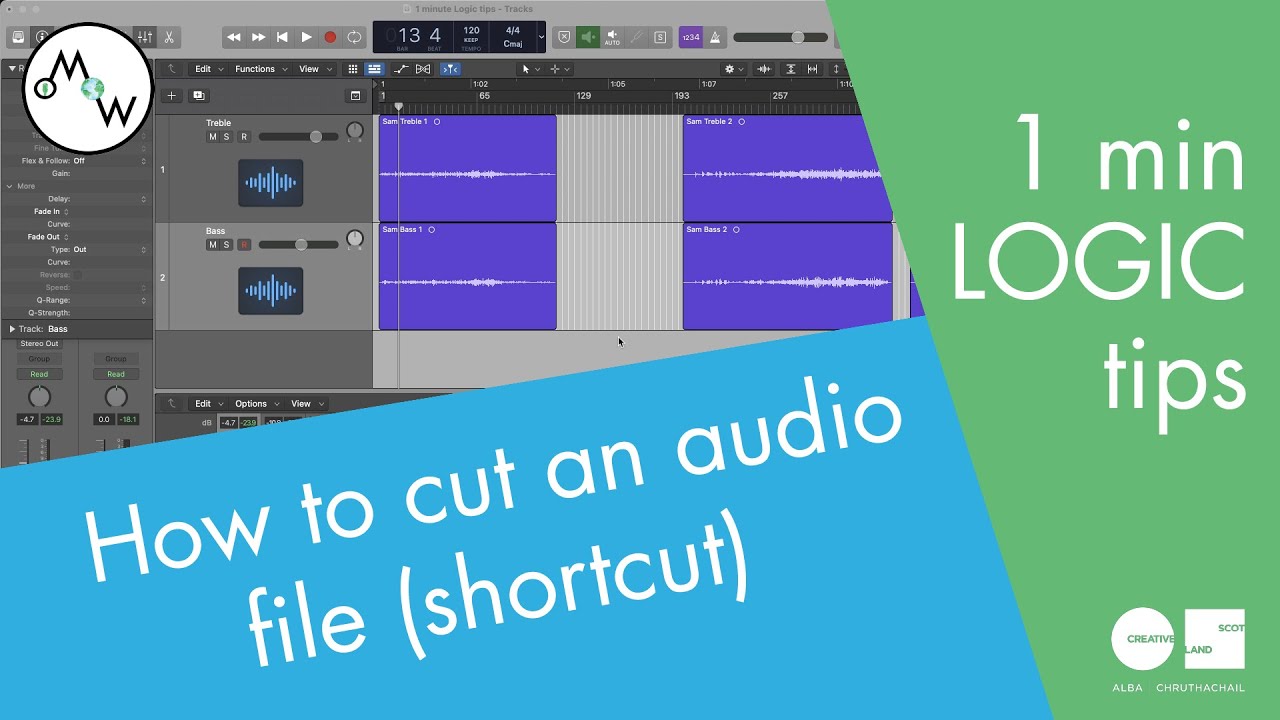 How to cut an audio file (shortcut) - 1 minute LOGIC tips - YouTube
