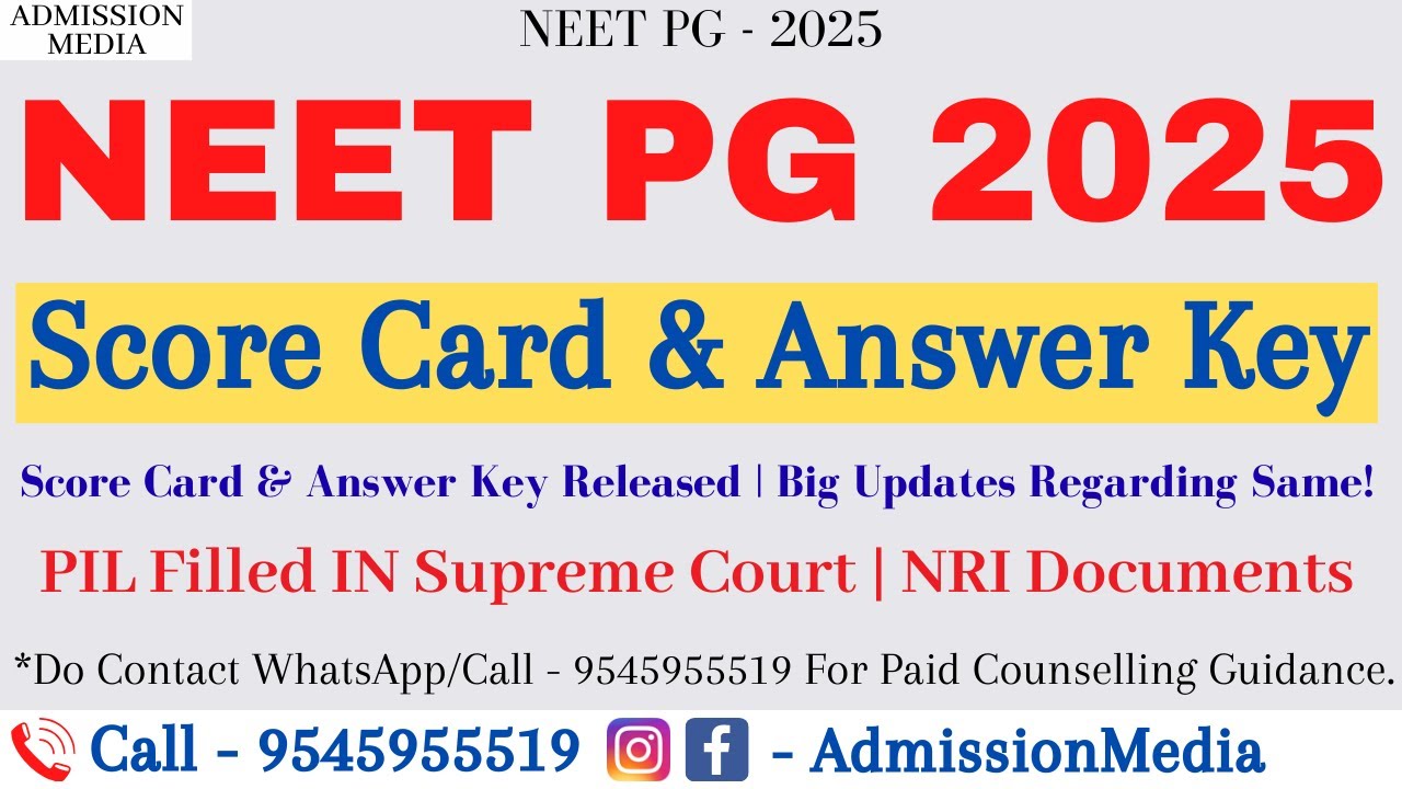NEET PG 2025 | Score Card & Answer Key Released | PIL In Supreme Court ...