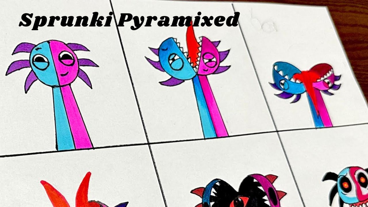 Drawing Sprunki OC Semi-Hemi Phase 1-6 Pyramixed Retake | How to Draw ...