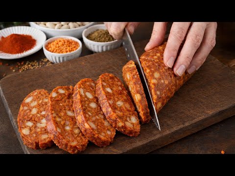 Sadece fasulye ve baharatlar. Buna inanamıyorum! Sağlık faydaları olan VEGAN salam!