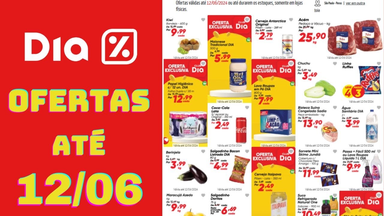 DIA SUPERMERCADO OFERTAS ATÉ 12/06/2024 FOLHETO OFERTAS DA SEMANA - YouTube