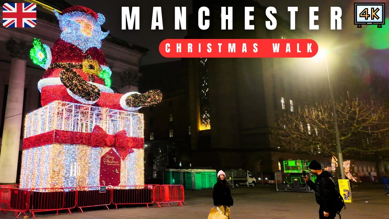 Manchester City Centre Christmas Lights 4K Walking Tour | Boxing Day ...