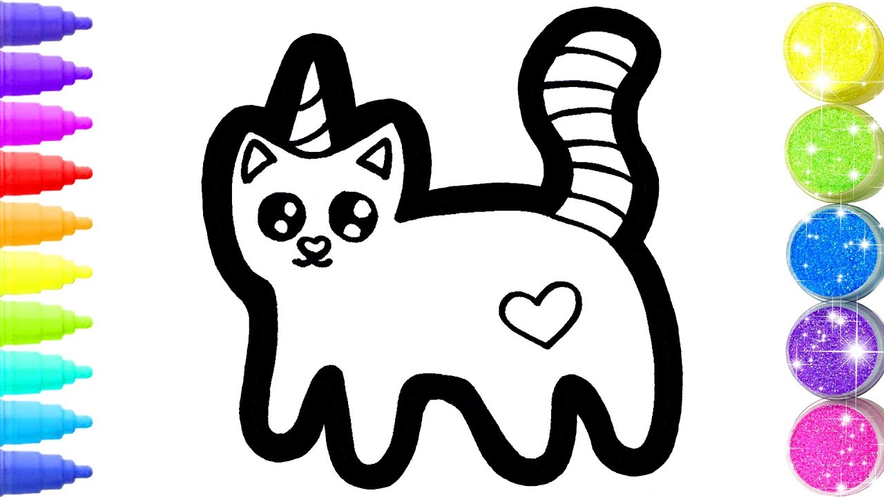 Glitter Catcorn coloring and drawing for Kids Toddlers Кис Кис Knc Knc ...