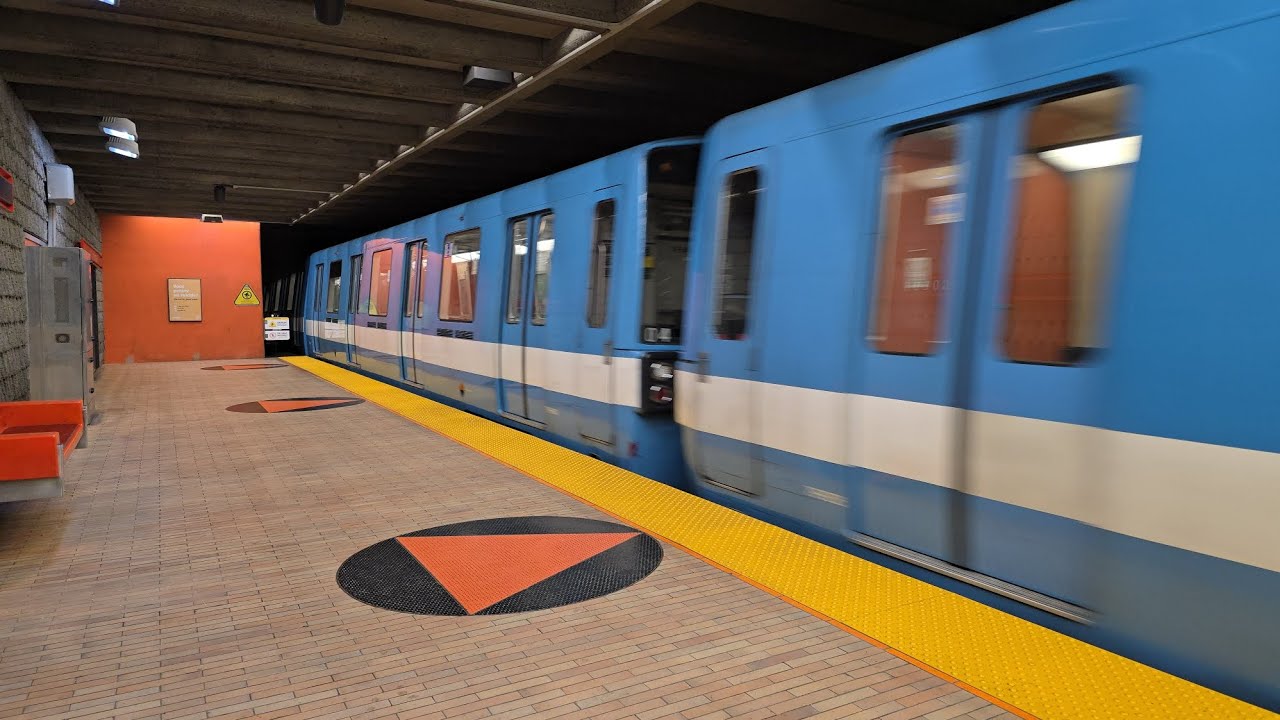 Rare MR-73 metro train ride at night on the Green Line of the Montreal ...