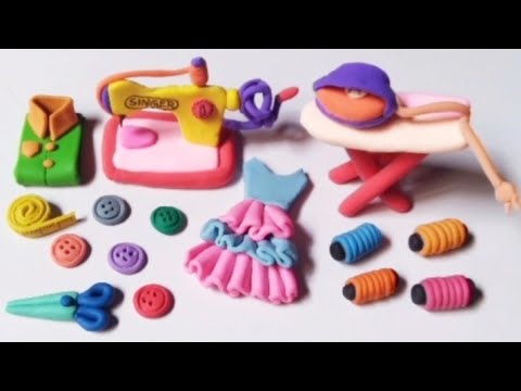 DIY How to Make Polymer Clay Miniature Sewing Machine Set| Sewing Tools ...