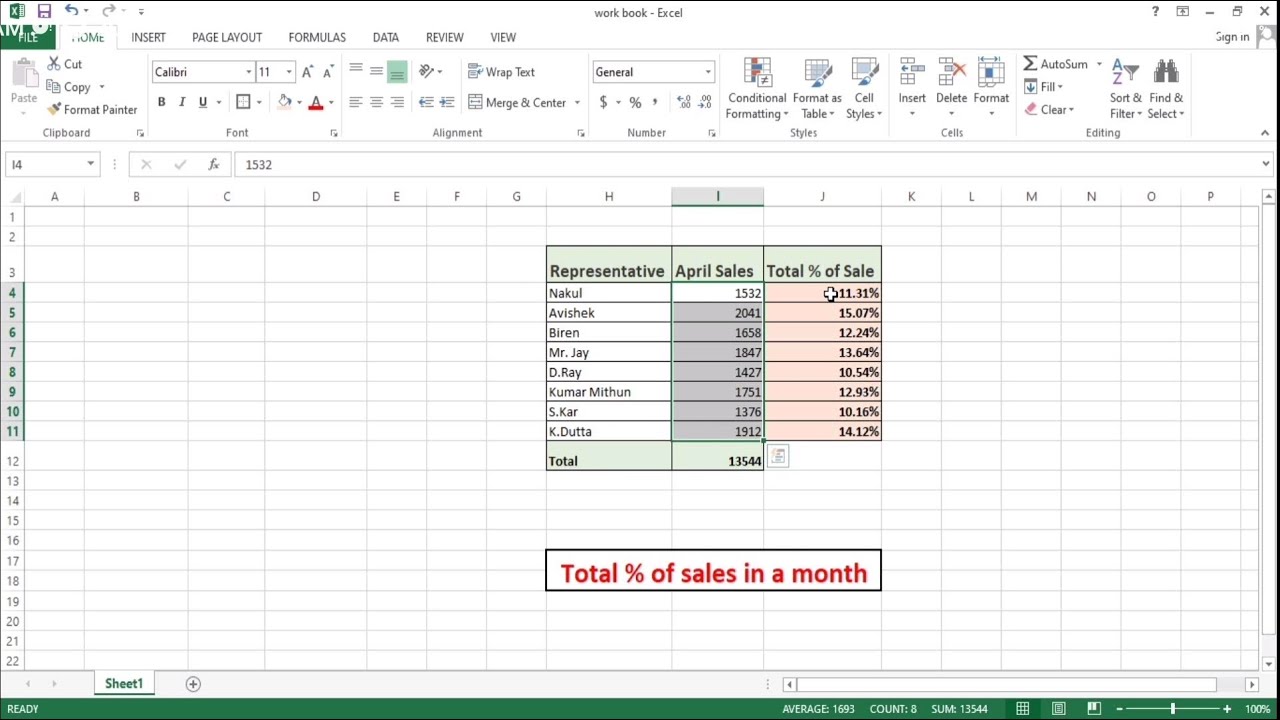 Total percentage of sales in a month - YouTube