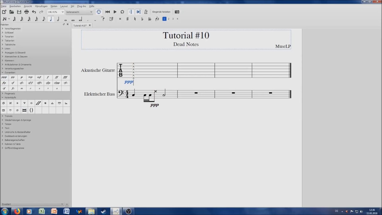 MuseScore 2 Tutorial #10: Dead Notes - German Deutsch - YouTube