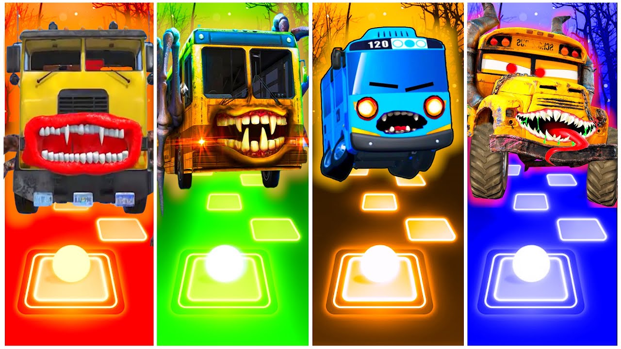 Truck Eater vs Bus Eater vs Tayo Bus Eater vs School Bus big Wheels ...