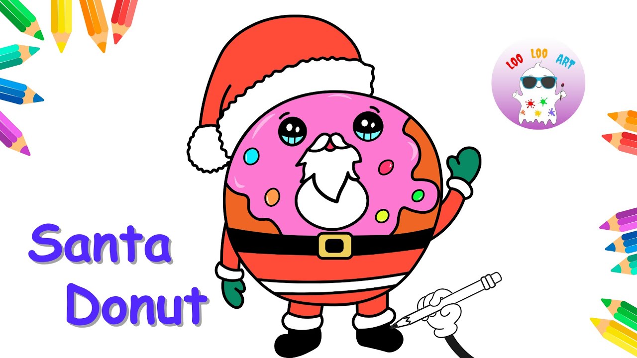 How to Draw a Santa Donut Easily | Step-by-Step Cute Christmas Drawing ...