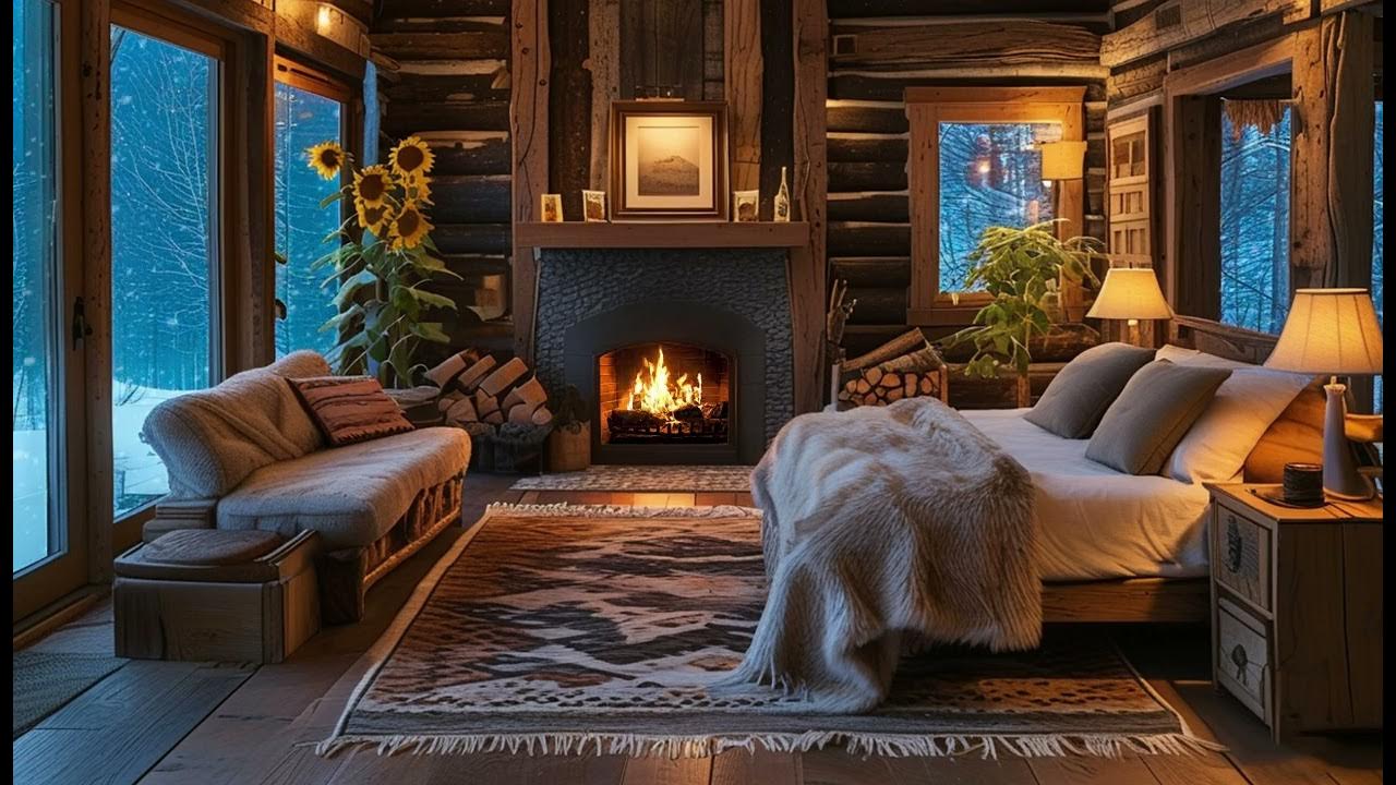 Cozy Winter Cabin Ambience for Sleep with Relaxing Fireplace, Blizzard Howling Cold Wind Sounds😪 ...