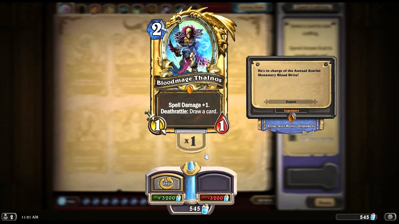 Hearthstone - Golden Bloodmage Thalnos (Legendary) - YouTube