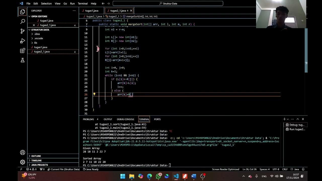 TUGAS 2_Struktur Data_MSIM4202_Merge Sort - YouTube