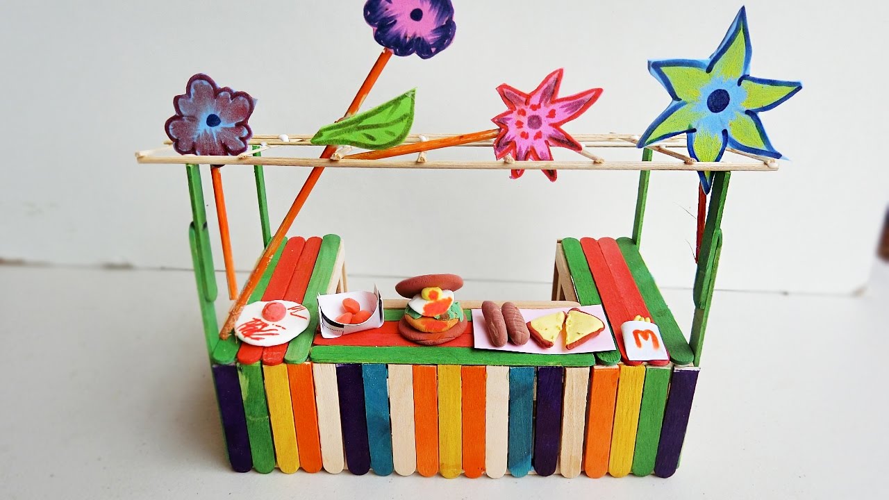 Miniature Stand Shop DIY - Popsicle stick Crafts - YouTube