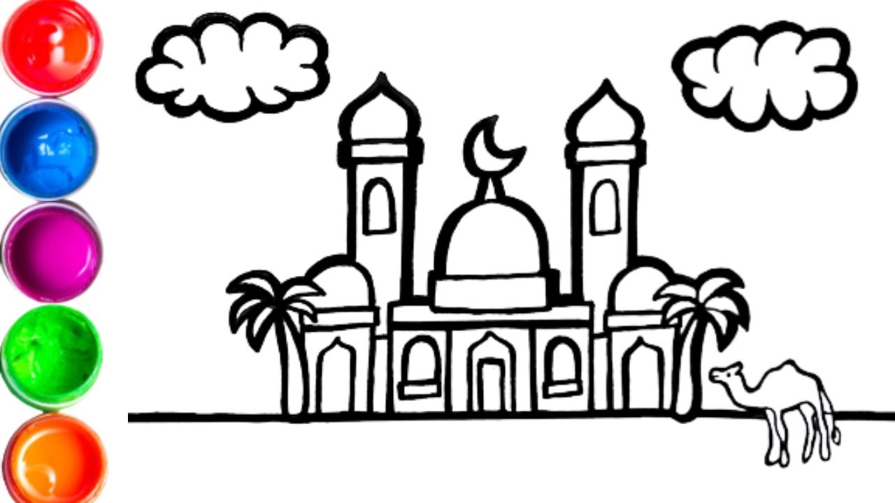Mosque Drawing, Coloring, Painting for Kids & Toddlers | How to Draw a ...