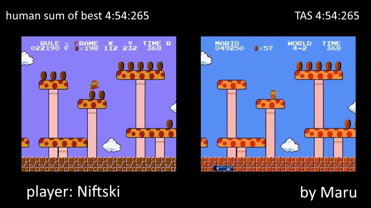 Super Mario Bros human sum of best VS TAS - YouTube
