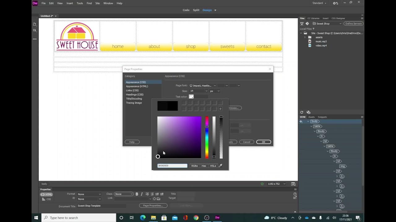 8 - Dreamweaver - Background Colour and Font Style - YouTube
