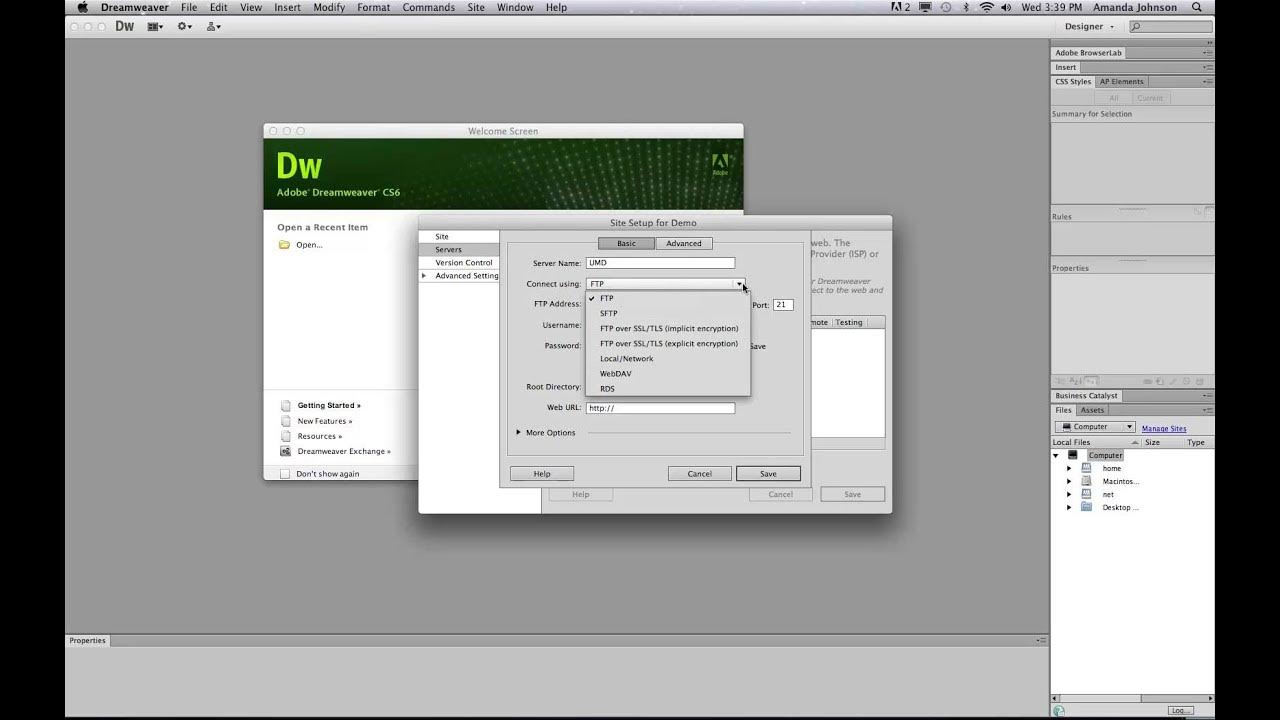 Setting up a connection - Dreamweaver - YouTube
