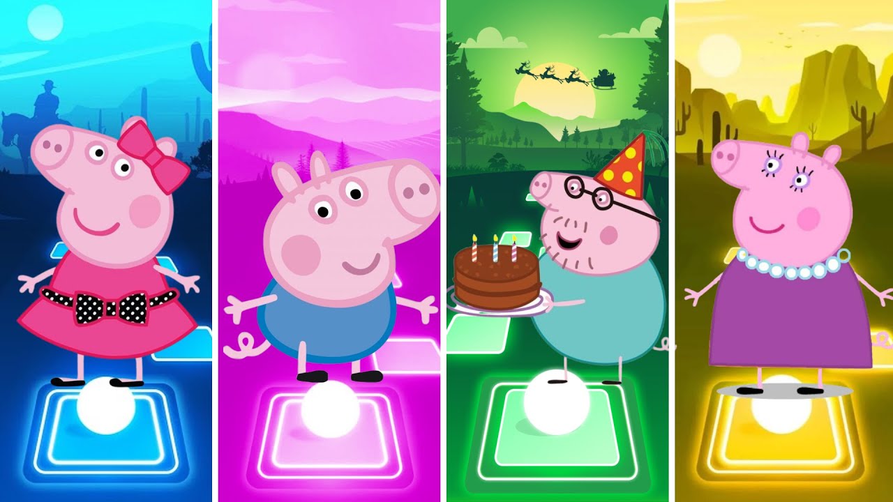 Peppa Pig Tales Peppa Pig vs George Pig vs Daddy Pig vs Mummy Pig Tiles Hop - YouTube