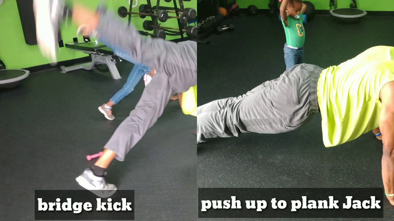 #2 workout: push up to plank jacks and bridge kicks - YouTube