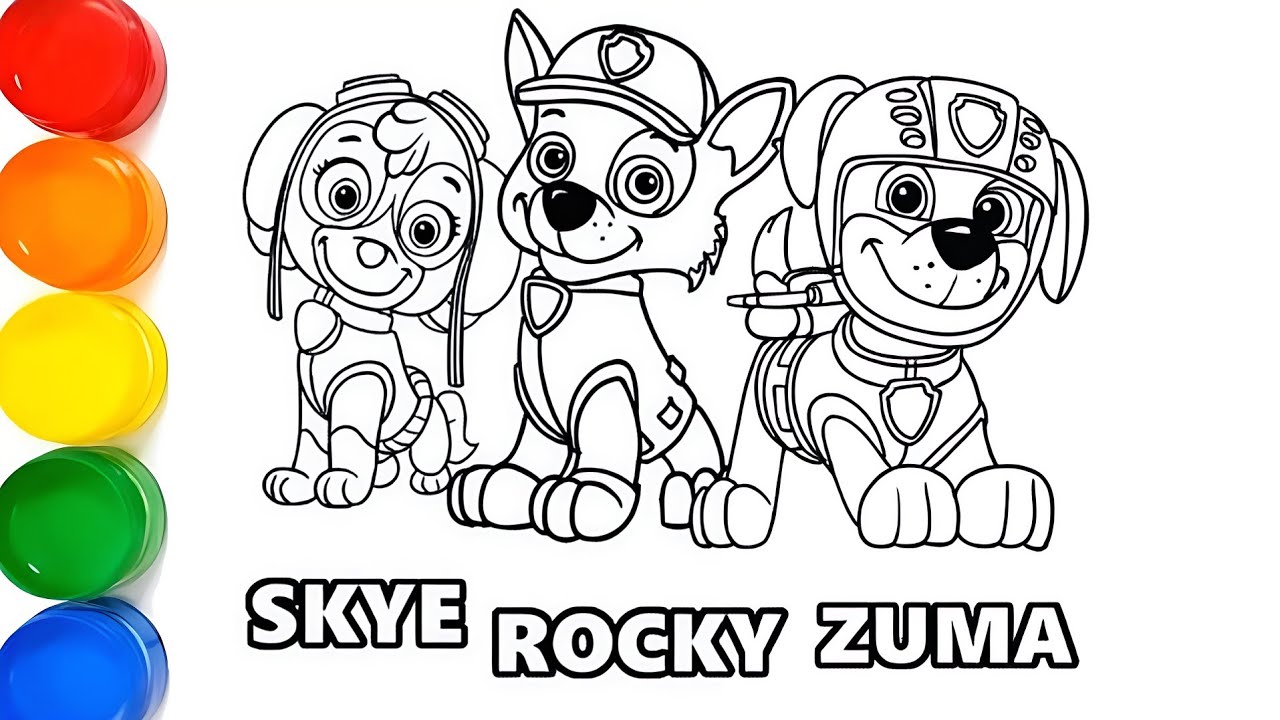 How to Draw Skye, Rocky and Zuma From Paw Patrol Easy Step by Step ...