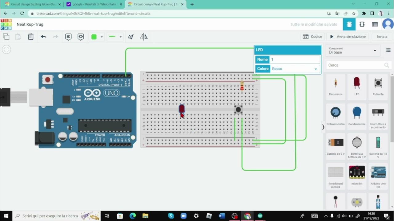 (tinkercad) come collegare led e un pulsante ad arduino - YouTube