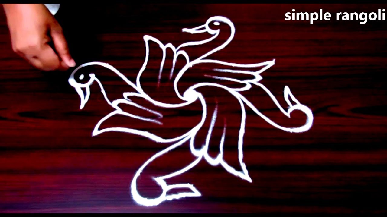 simple swan rangoli designs with 5x3 dots || muggulu designs for ...