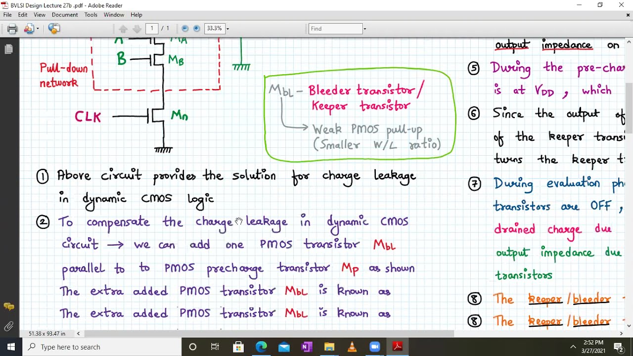Keeper MOSFET or bleeder transistor incorporated in Dynamic CMOS logic ...
