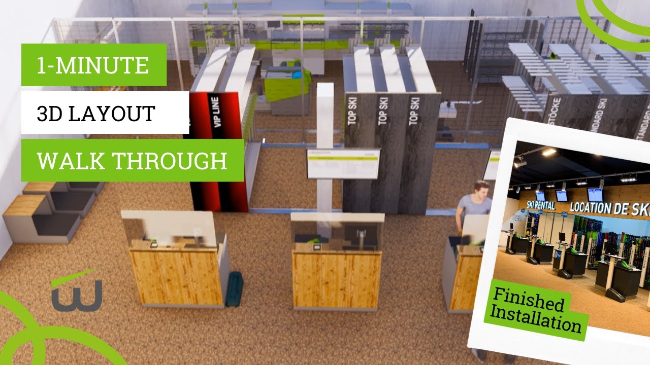 Ski and snowboard rental shop planning: A 3D walk-thru of a ...