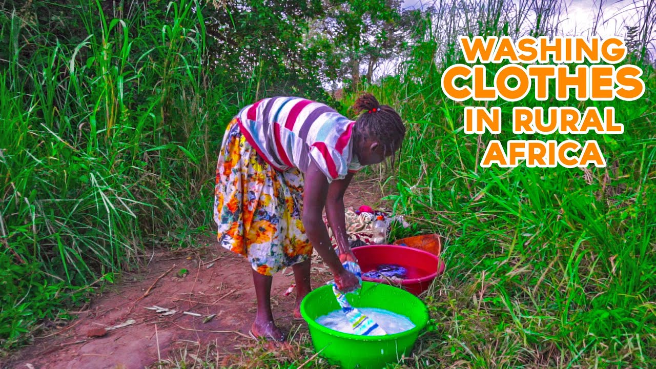 African Village Girl's Life//Washing clothes at the water stream - YouTube