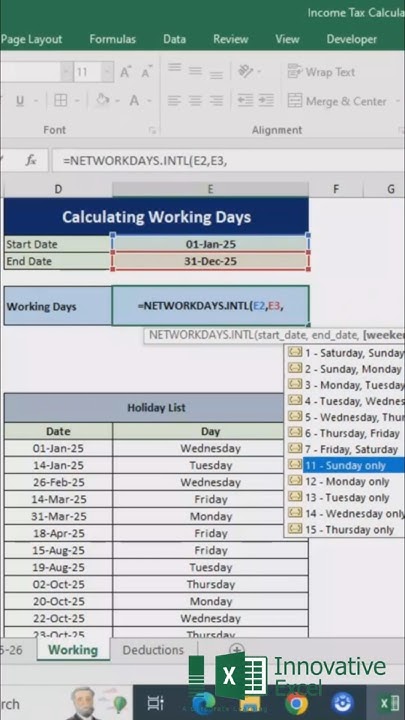 How to calculate working days in excel #shorts #exceleducation #dataanalysis #exceltips # ...
