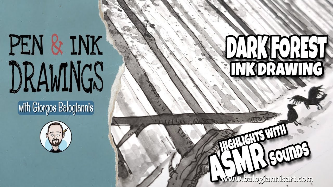 The Dark Forest Ink Drawing – Highlights with ASMR sounds - YouTube