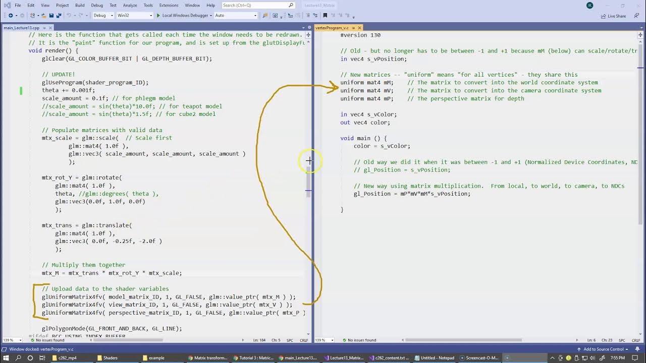 5.25 Matrix multiplication in vertex shader - YouTube