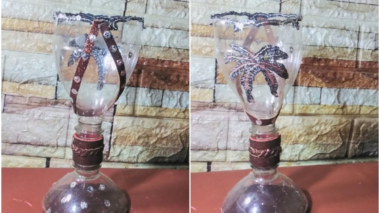 Copa decorada de botella reciclada idea simple para hacer adornos - YouTube