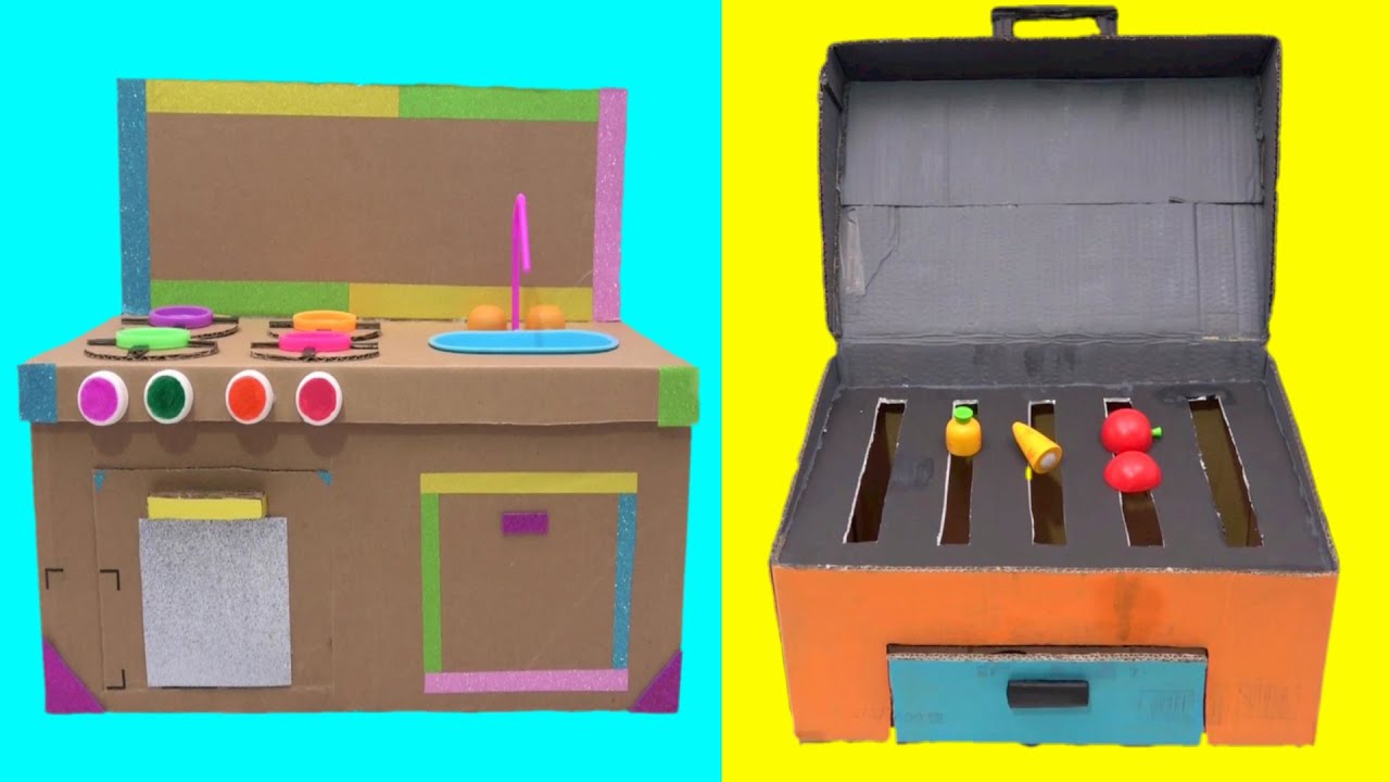 GREAT CARDBOARD KITCHEN AND BBQ GRILL DIYs CRAFTS - YouTube