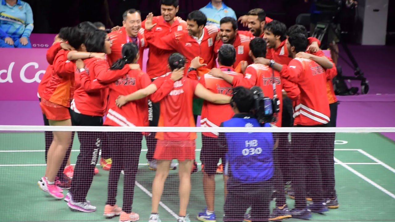 Celebration after the GOLD medal of Indian Badminton Mixed team at ...