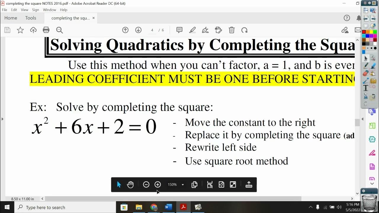 Completing the Square NOTES - YouTube