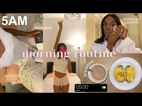 5am MORNING ROUTINE🧸🎧 productive, journaling, skincare, makeup - YouTube
