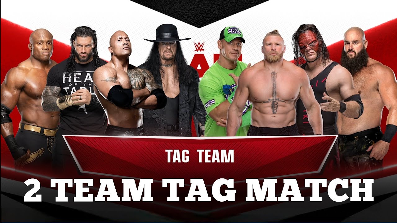 WWE TAG TEAM | ROCK + ROMAN REIGNS + LASHLEY + UNDERTAKER vs CENA ...