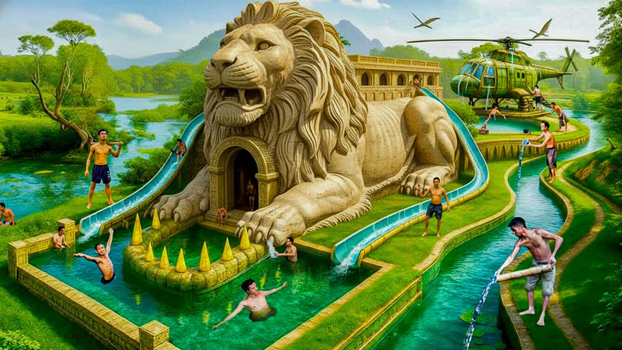 150 Days to Build a Lion House with a Lake and a Helicopter Landing ...