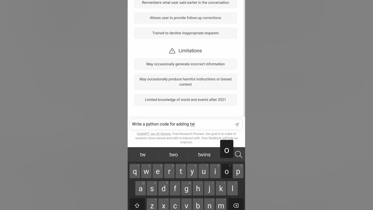 Chatgpt addition of two numbers python - YouTube