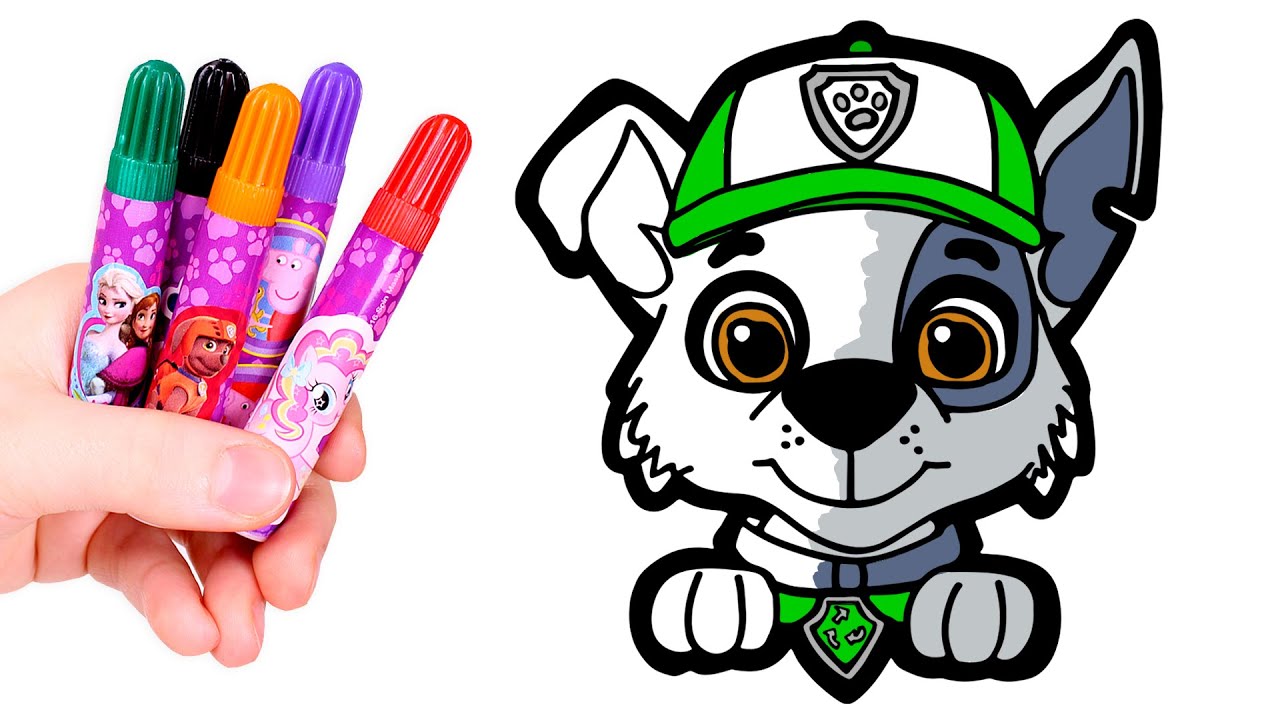 PAW PATROL 🌈 Dibuja y Colorea a ROCKY 💚🐾♻️ Dibujos para niños - YouTube