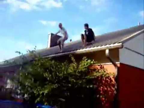 Trampoline roof jump stunt gone wrong - YouTube