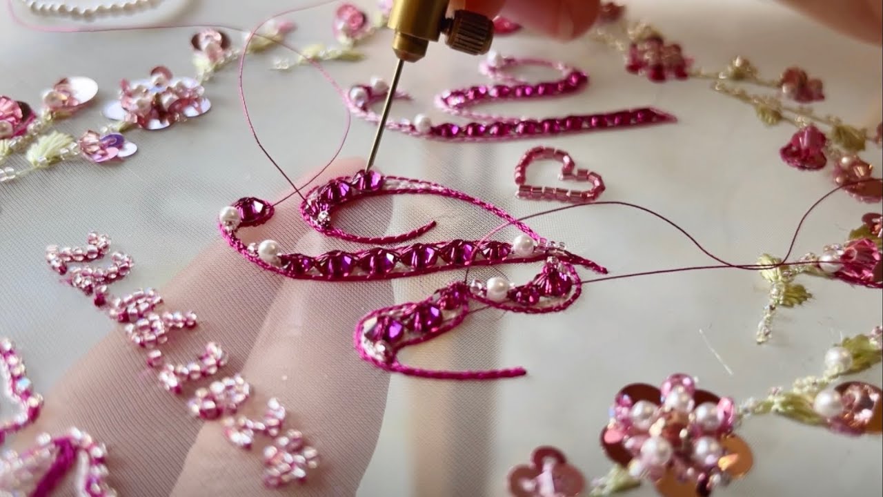 Embroidery ASMR | Wedding Gift Commission | Pink Floral Embellished ...
