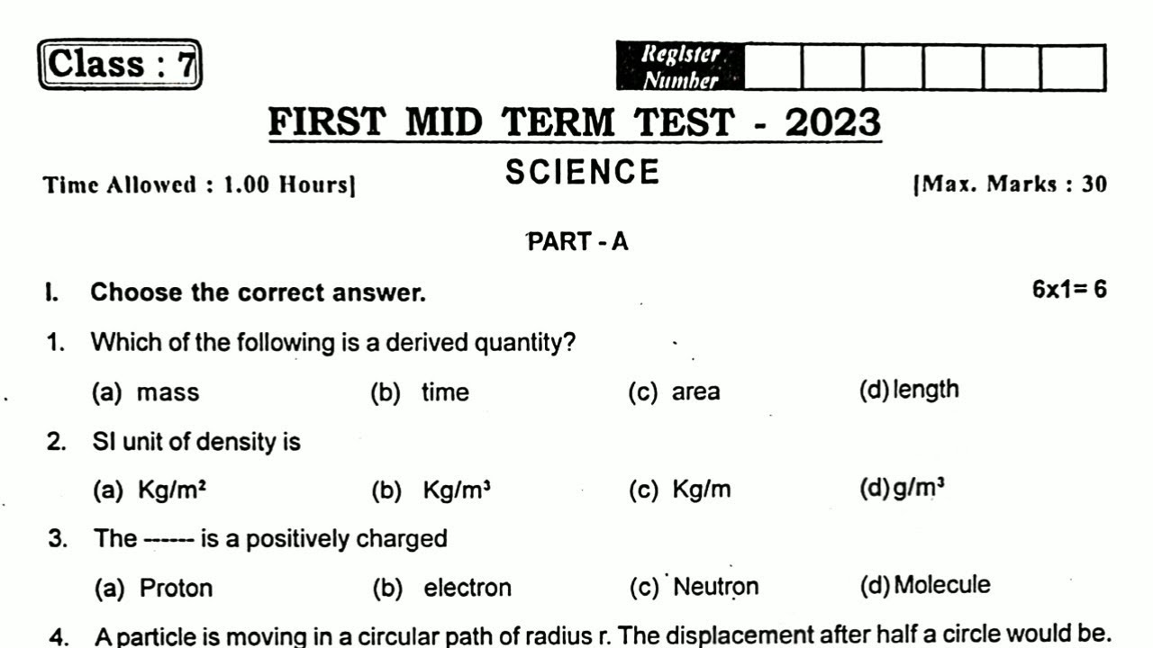7th science First midterm exam question paper 2024 - YouTube